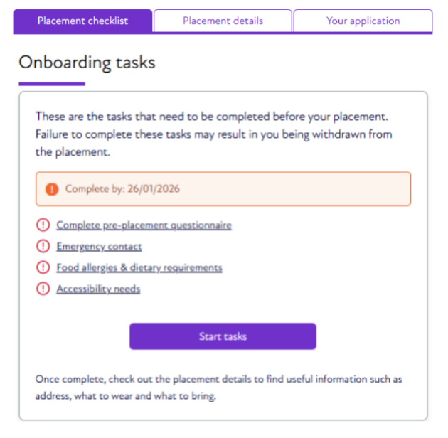 Preparing for your in-person placement (Placement Dashboard) – Young Person
