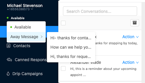 Business SMS - Away Message