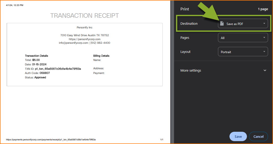 Personify Payments — Accessing transaction receipts