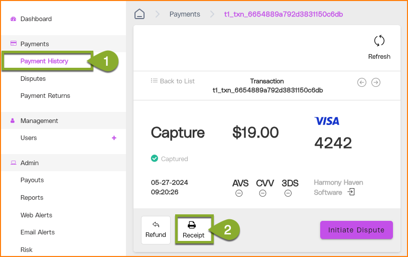 Personify Payments — Accessing transaction receipts