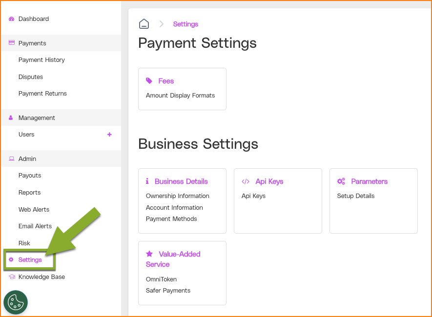 Personify Payments — Account settings