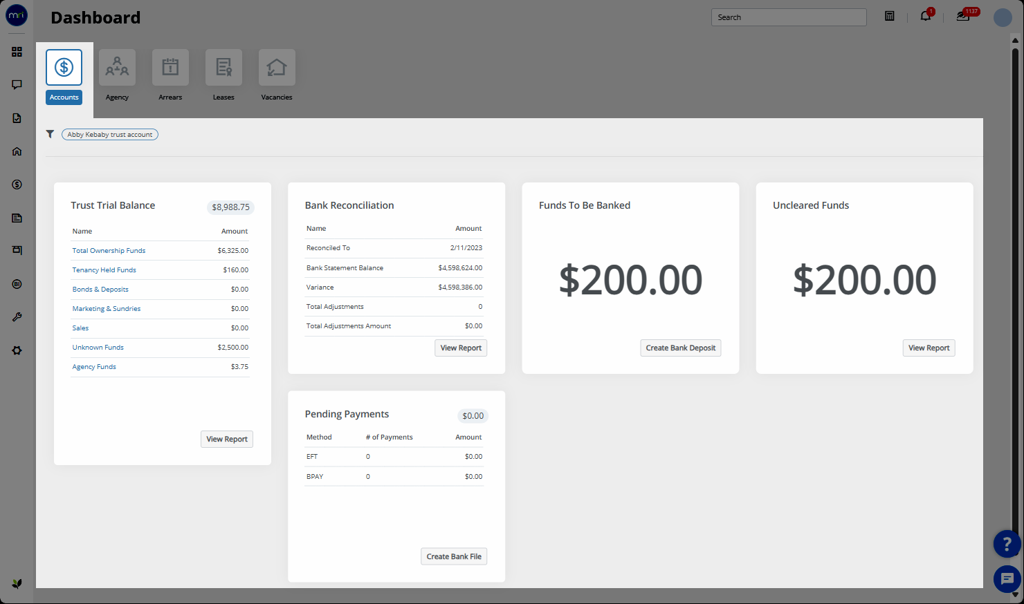 Accounts Dashboard overview