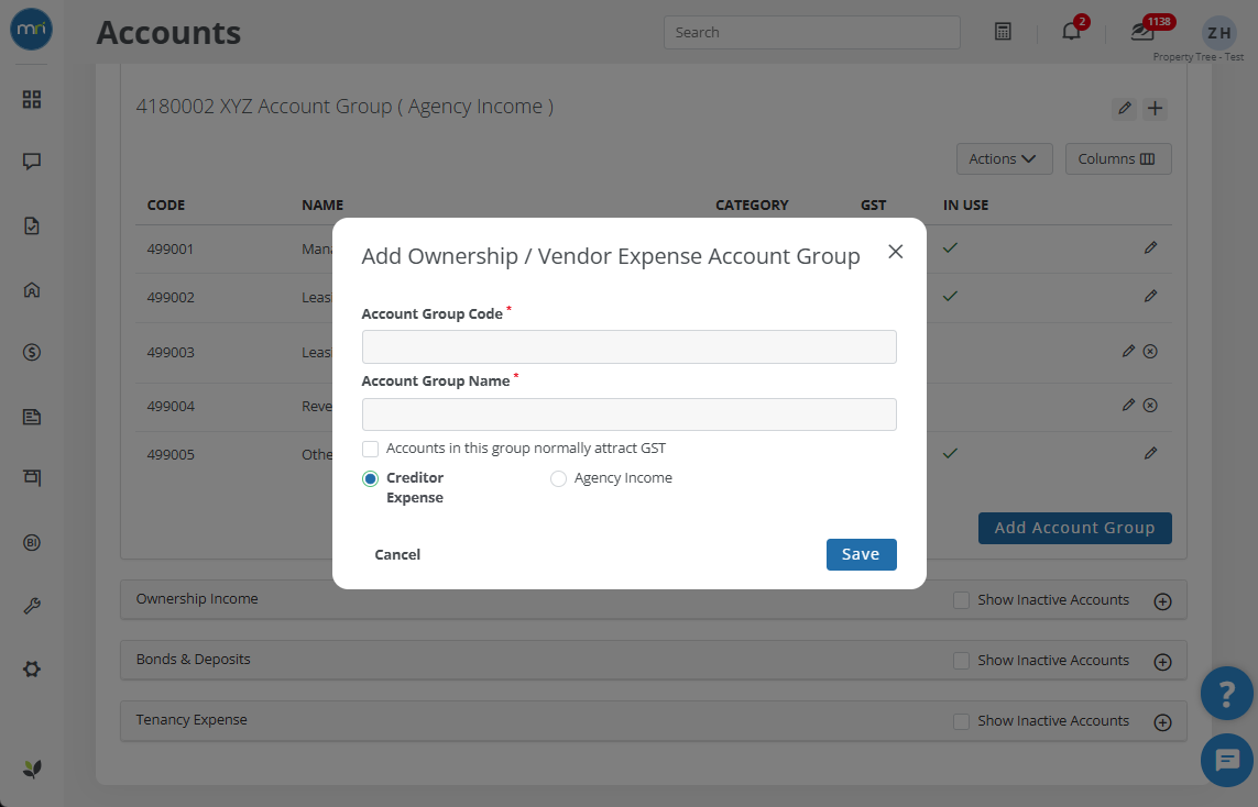 Set up and manage account groups and codes