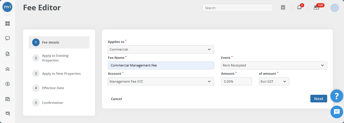Automate recurring management fees for commercial tenants