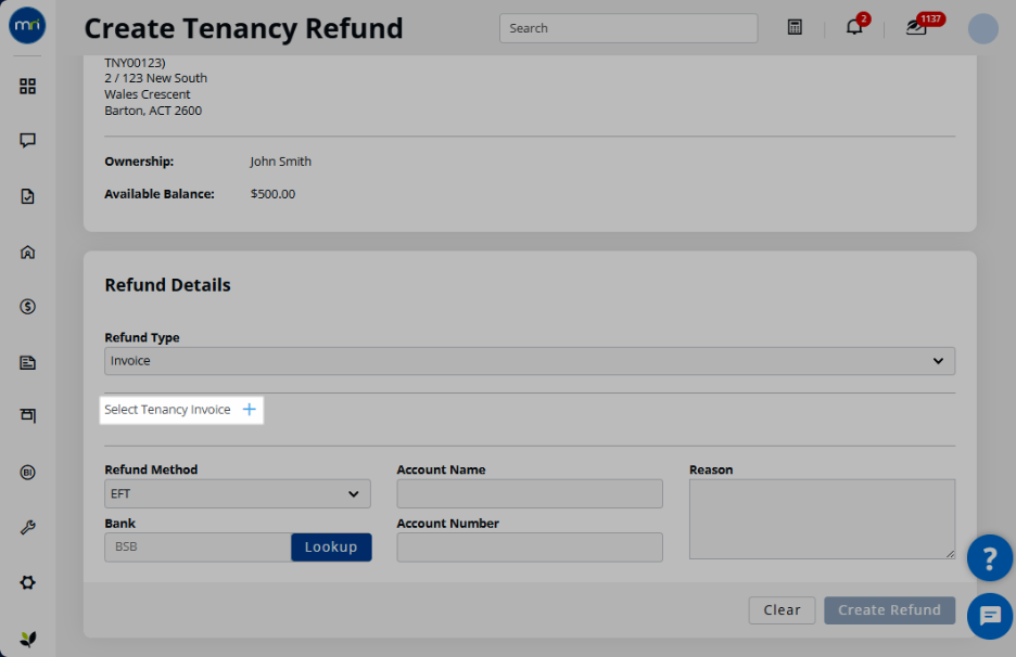 Cancel a tenancy invoice