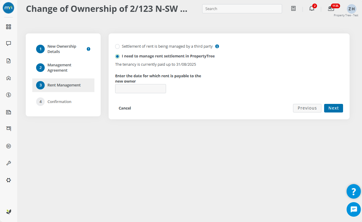 Change of Ownership - residential