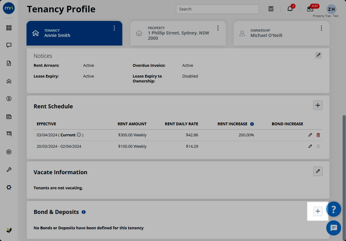 Add, update and receipt tenancy bond