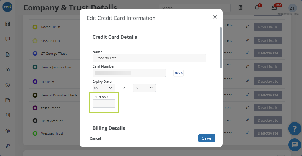 Update credit card details