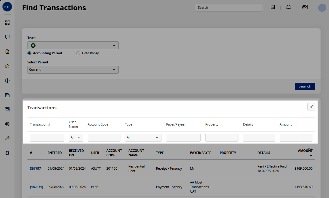 Find a transaction