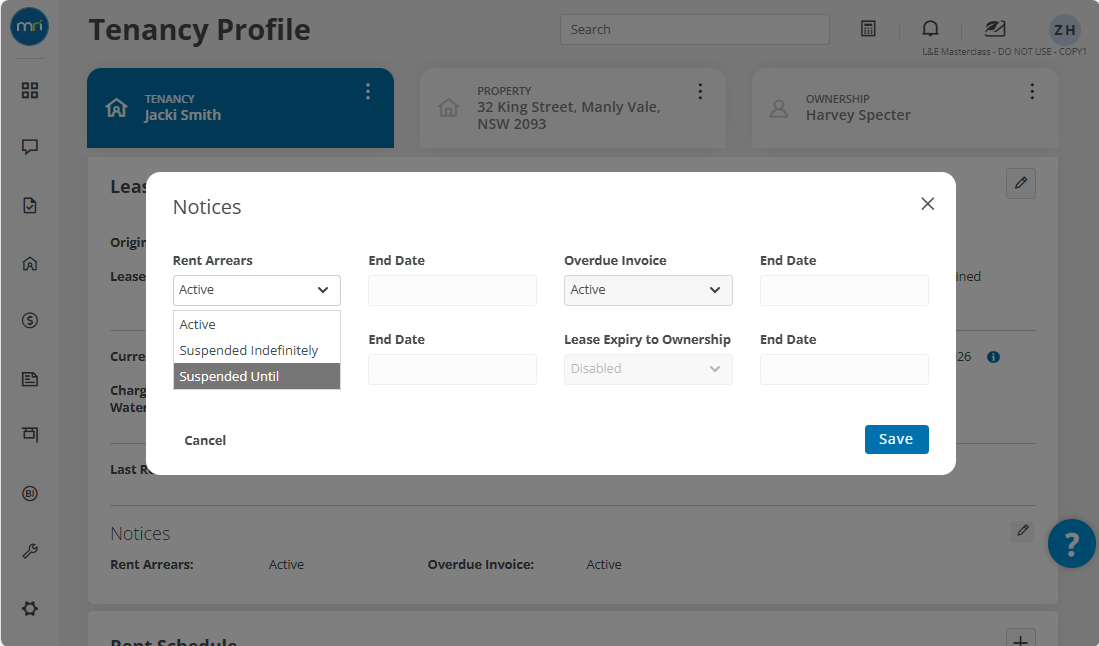 Manage automated arrears notices for residential