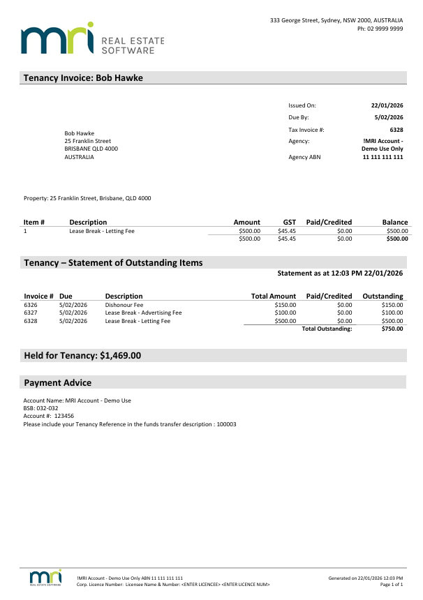 Add and charge tenancy fees