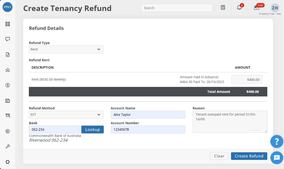 Refund rent