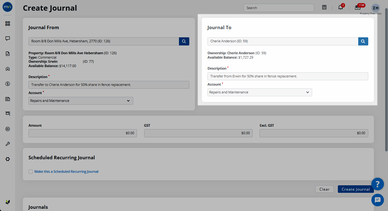 Create and cancel journals