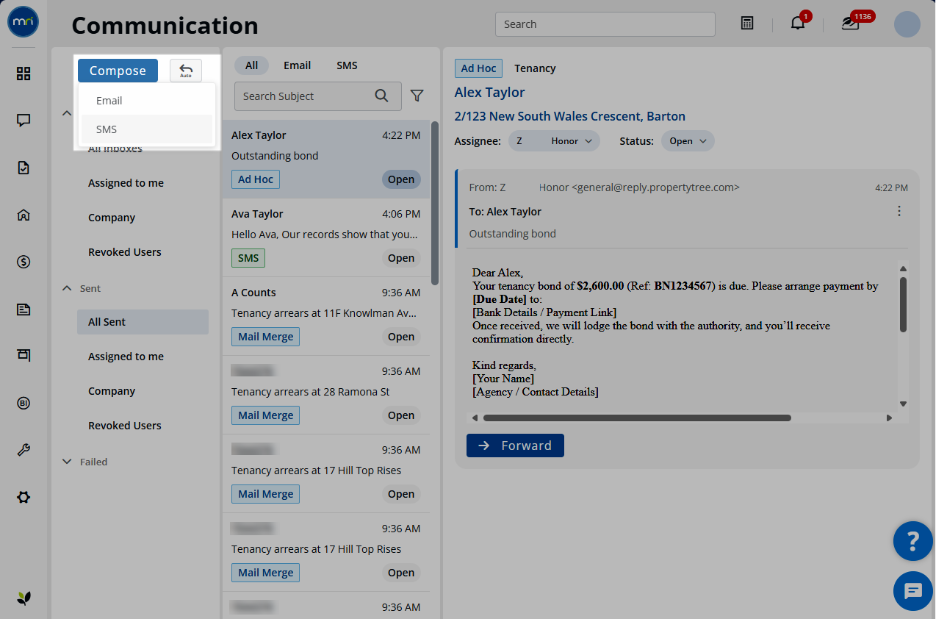 Compose SMS in the Communication Platform