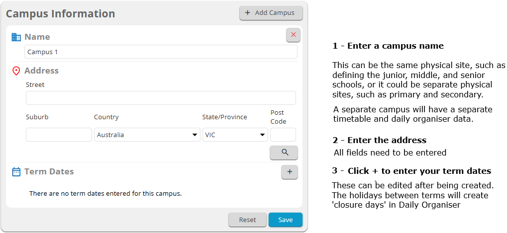 Publishing a timetable now has Campus | Academic Year, what is this?