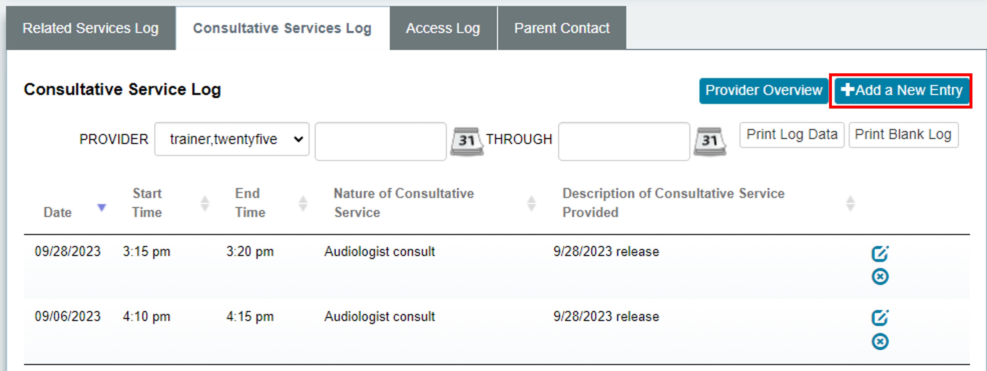 Completing a Consultative Services Log