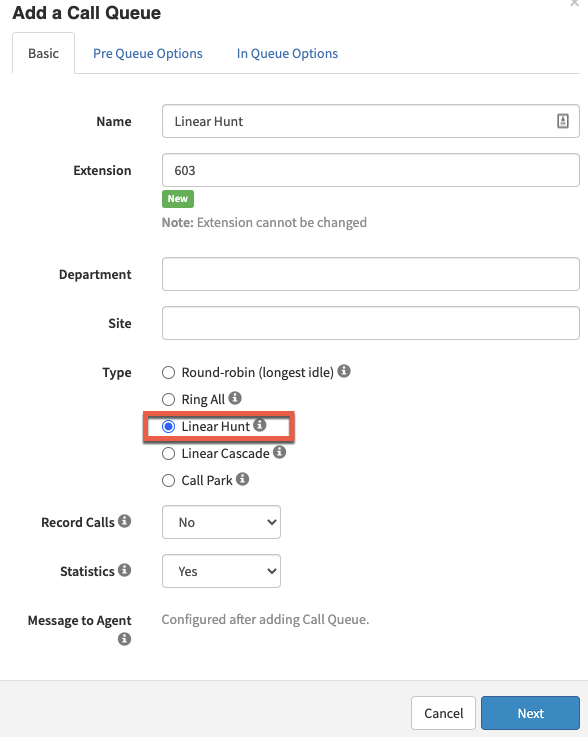 Pre Queue Tab Fields