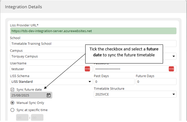 Management Portal | Task [7A] SIF/LISS Integrations 'Sync future date'