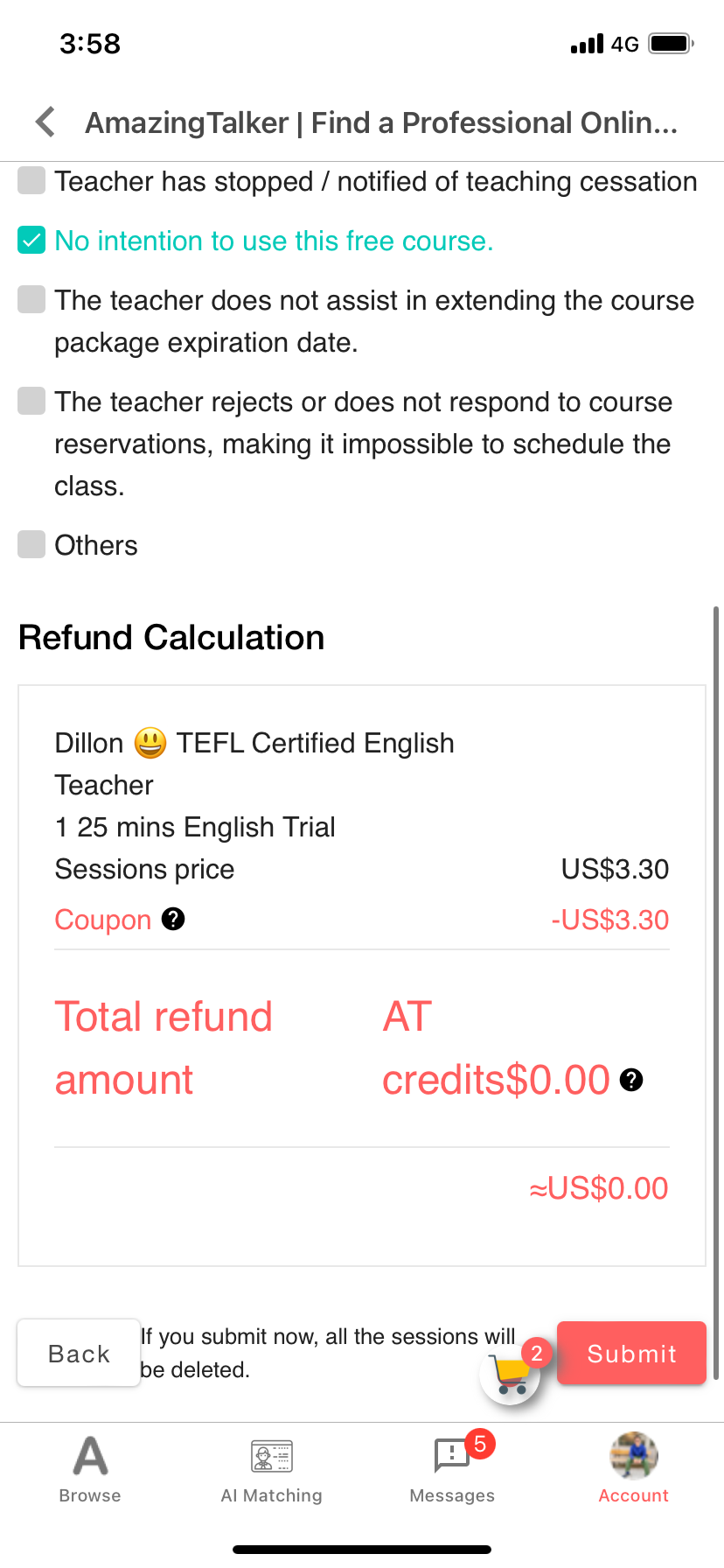 How to apply for a class refund in App (AT credits)?