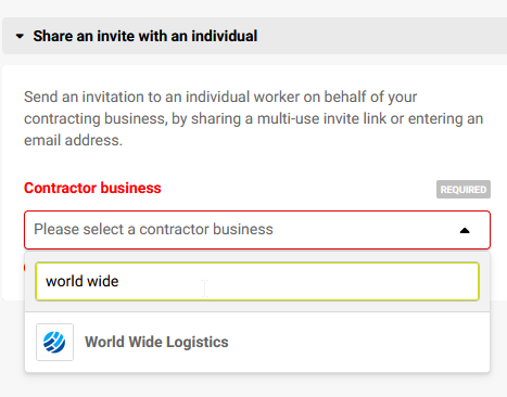 Invite: Contractor worker