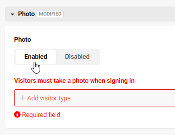 Worksite visitor management settings: Visitor photos