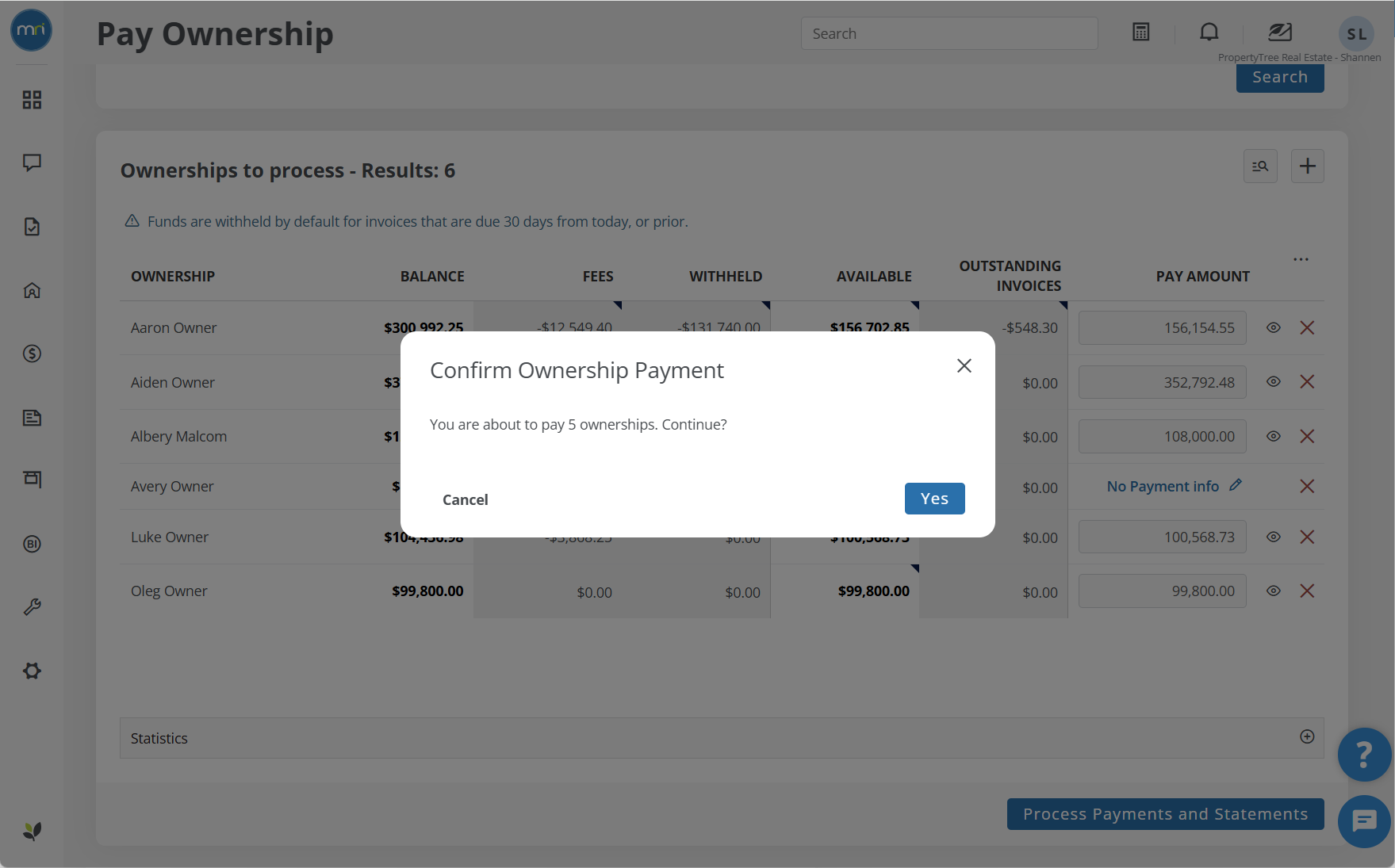 Pay an ownership