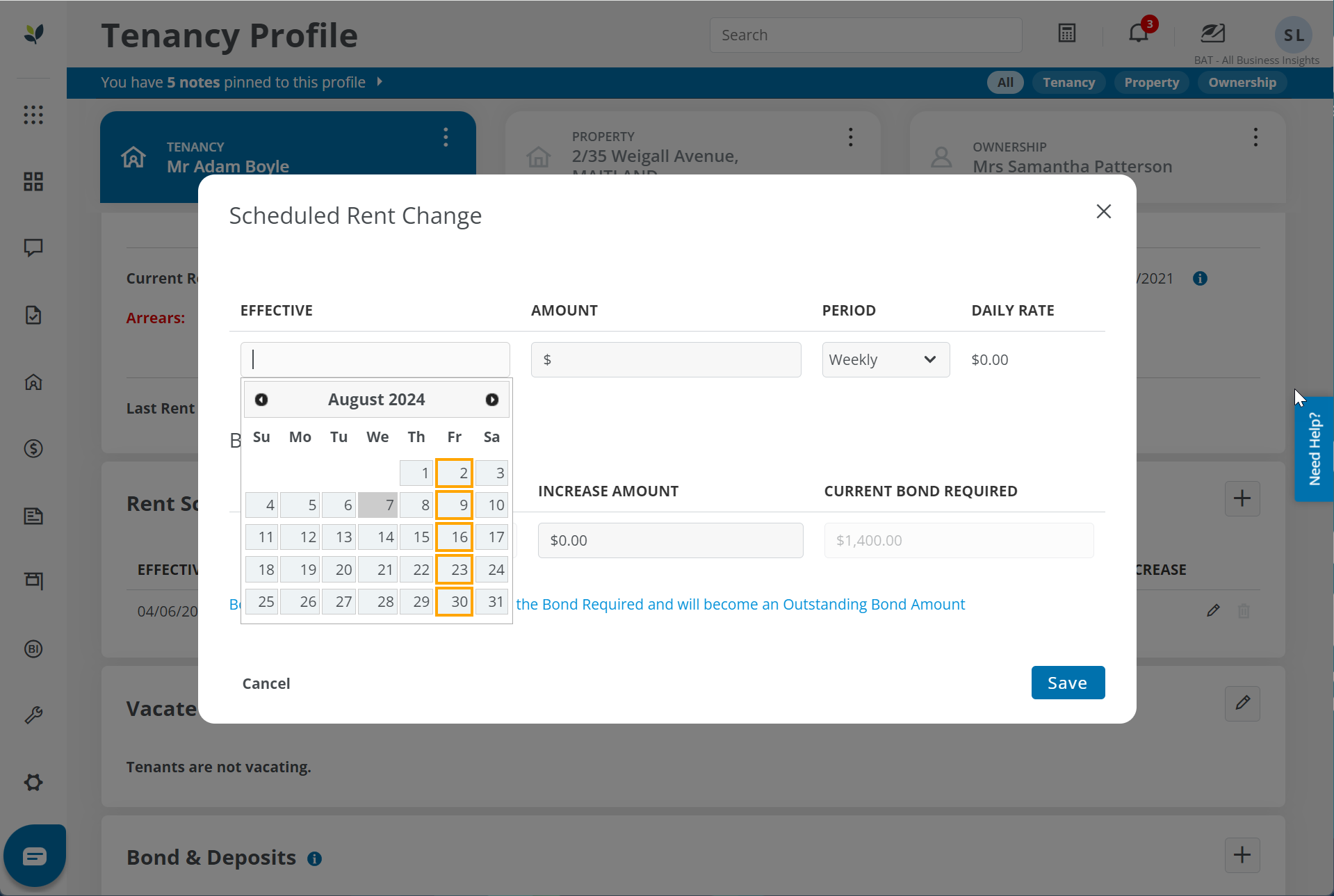Add and edit a rent schedule for rent changes