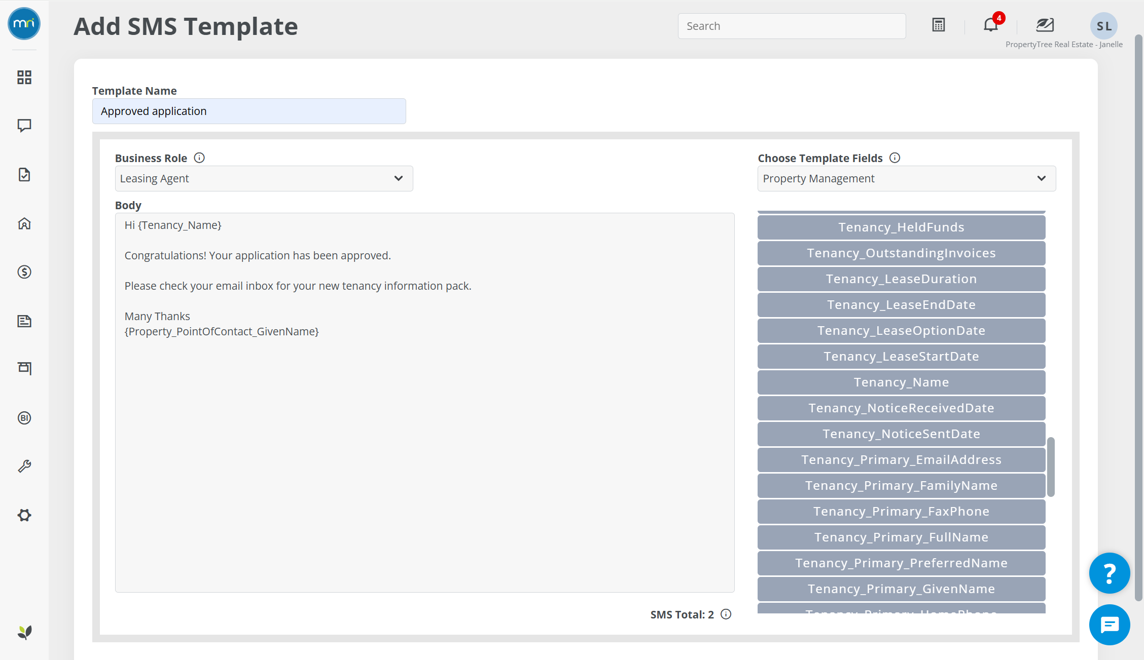 Create and edit SMS templates
