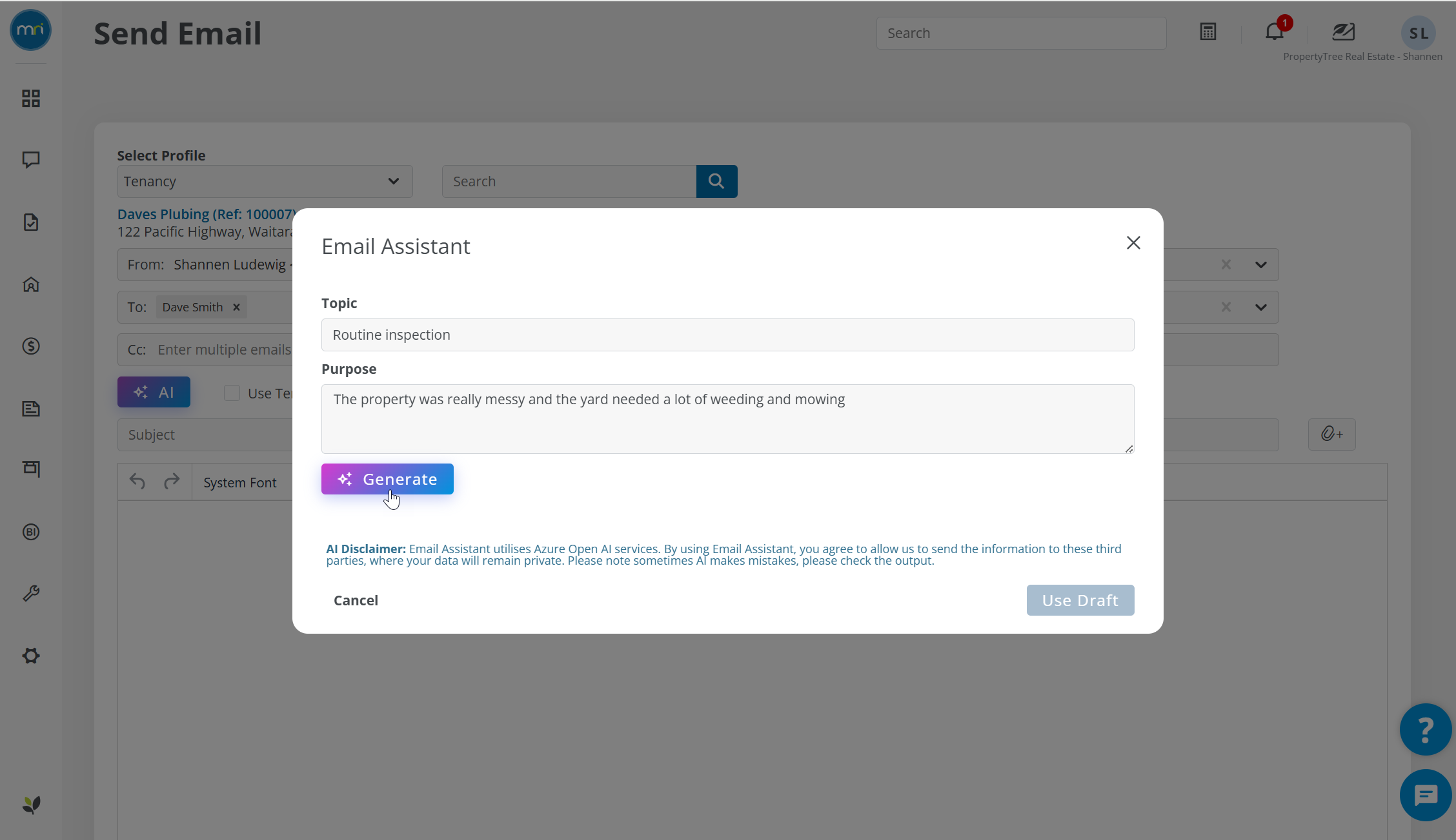 Create emails with AI (Property Tree Assistant)