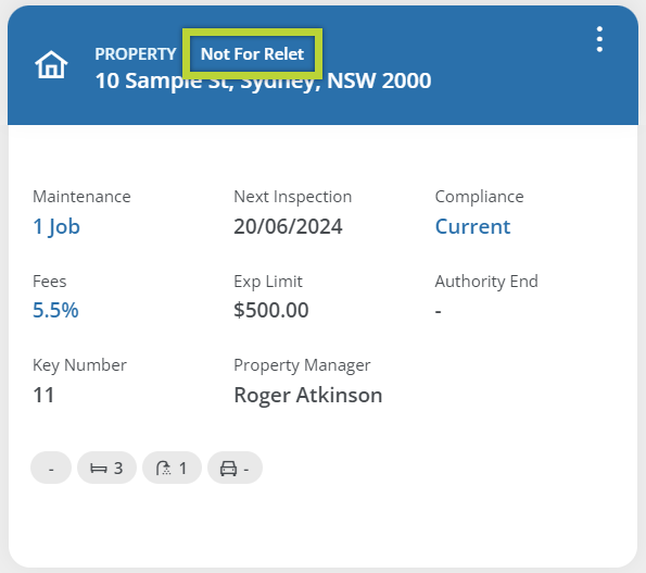 Not For Relet Property Status