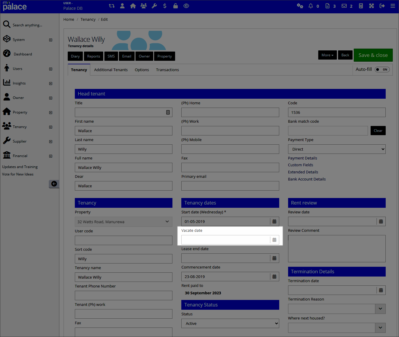 Manage vacating tenancy
