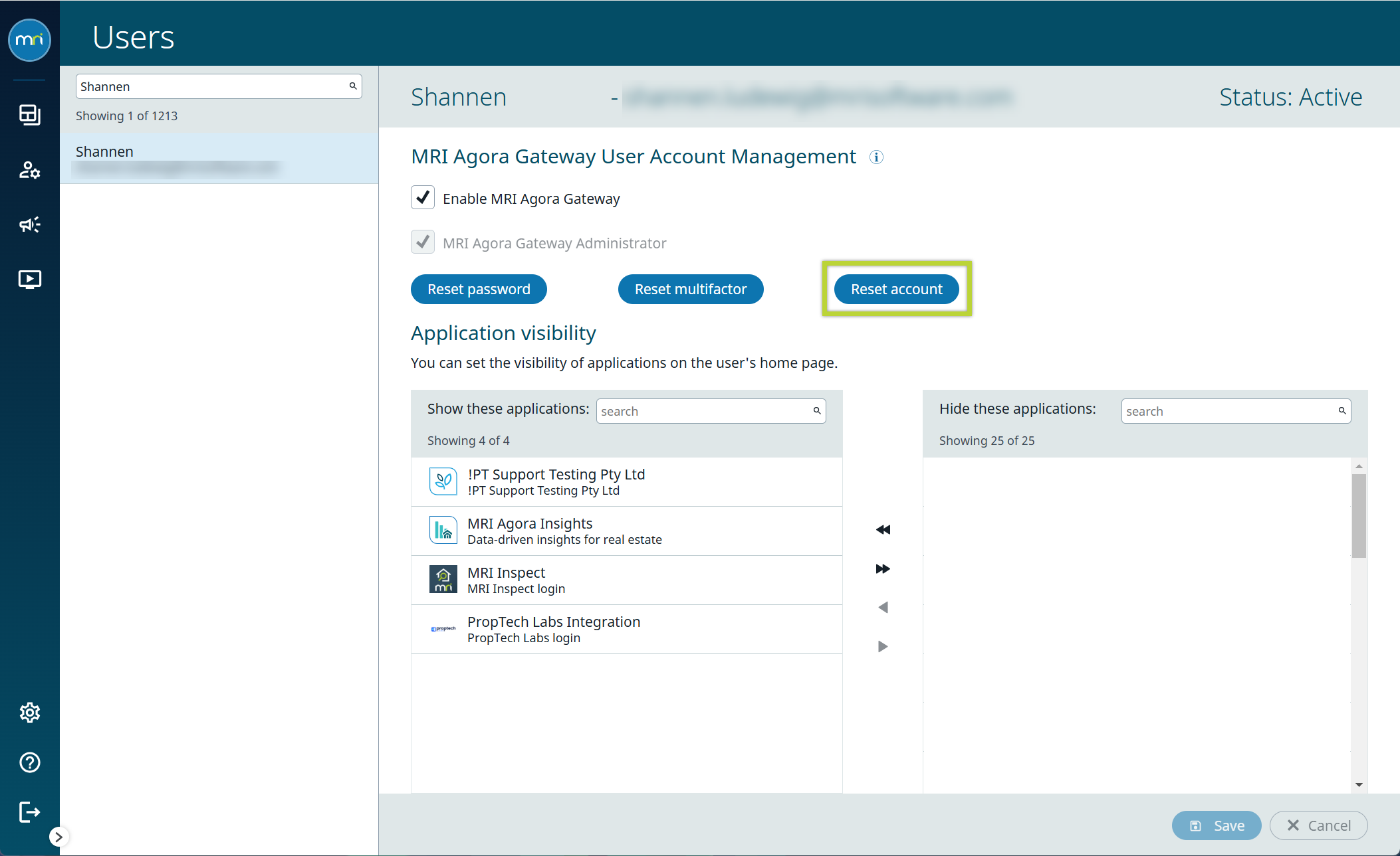 Reset password, MFA and account via Agora Gateway Administration