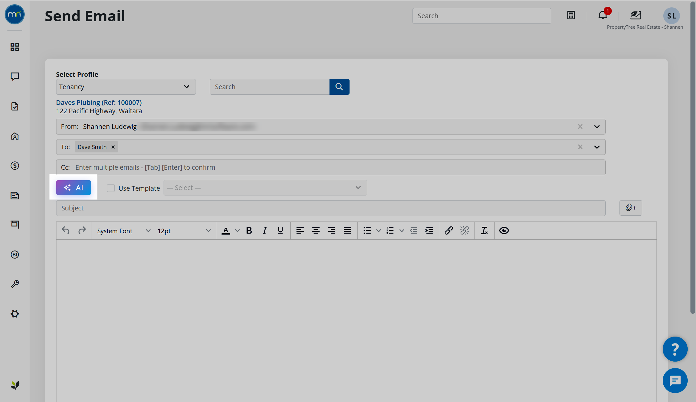 Create emails with AI (Property Tree Assistant)