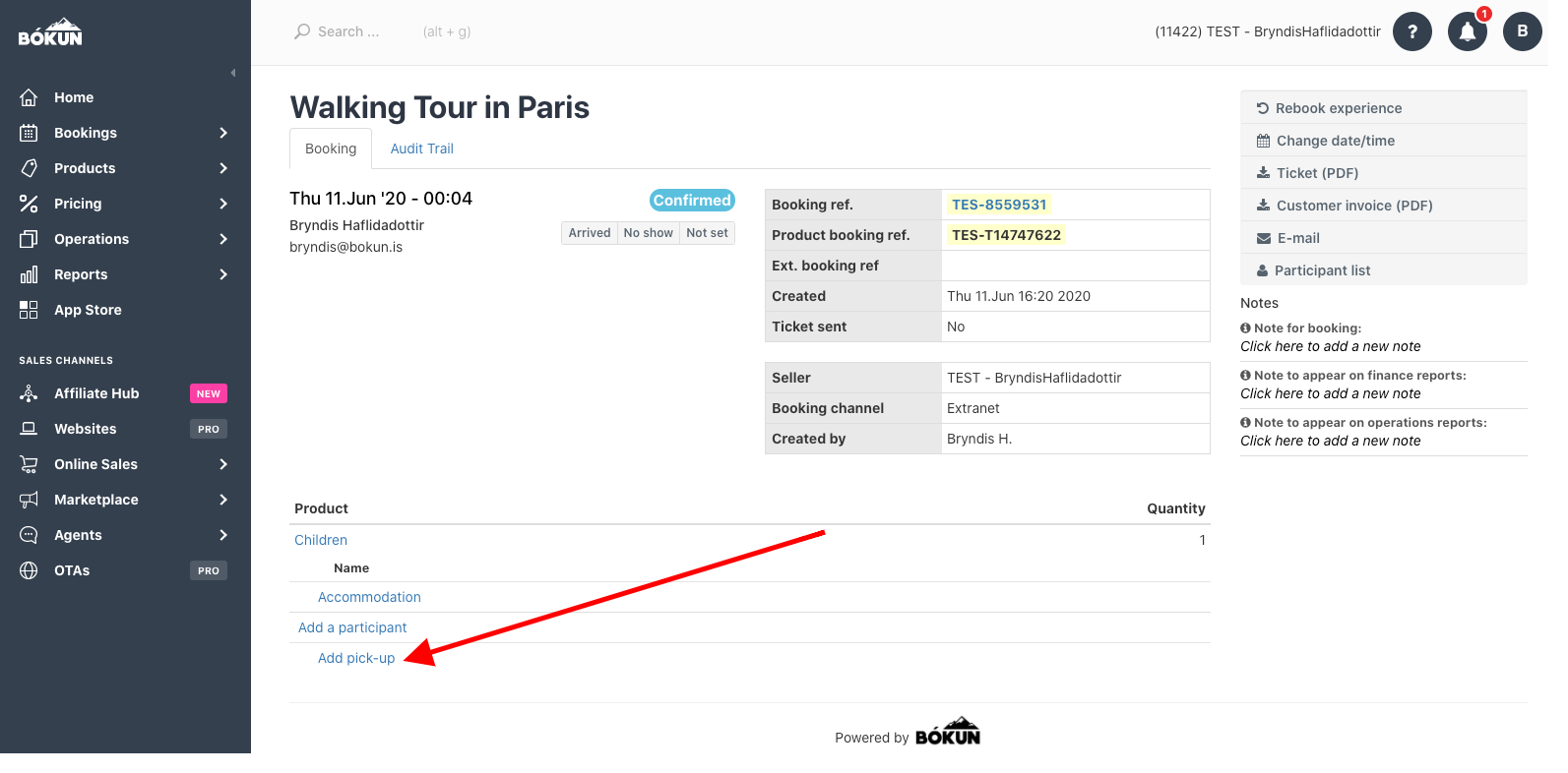 How to add pick-up location to an existing booking