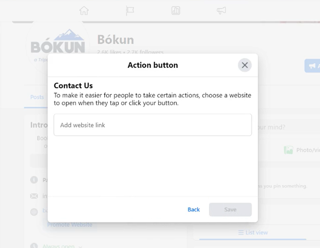 Add your Bókun website to your Facebook page