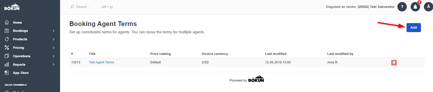 How to create Booking Agent terms