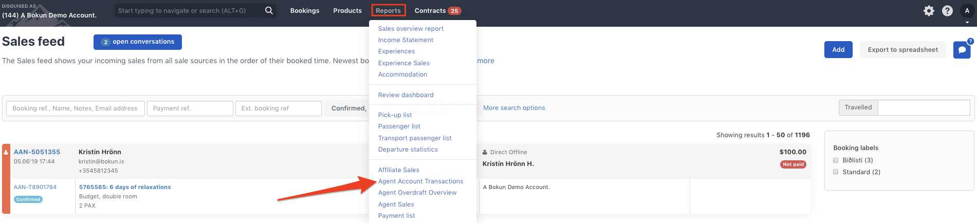 Agent Account Transactions Report