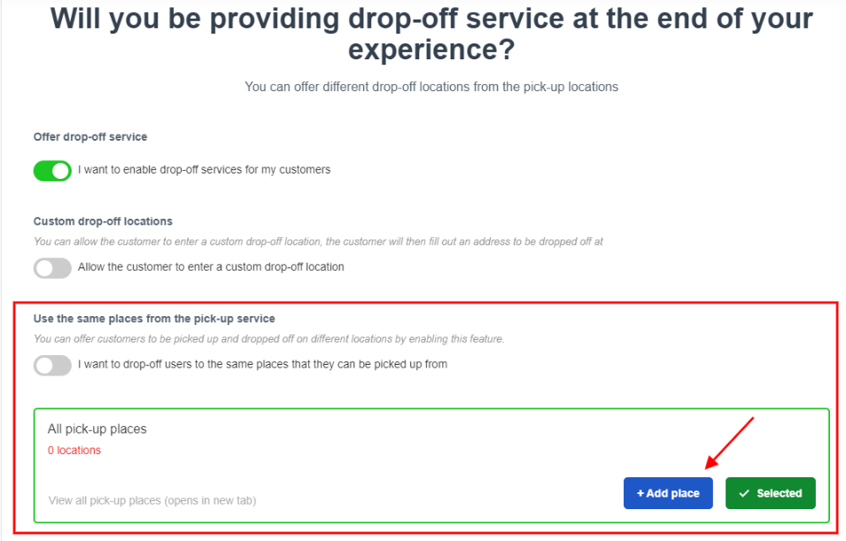 How to add drop-off places to experiences