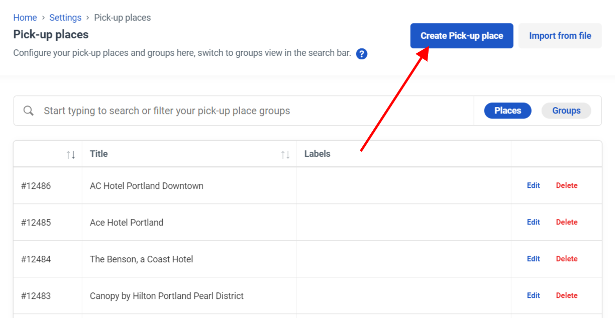 Pick-up places: How to add Pick-up and drop-off places