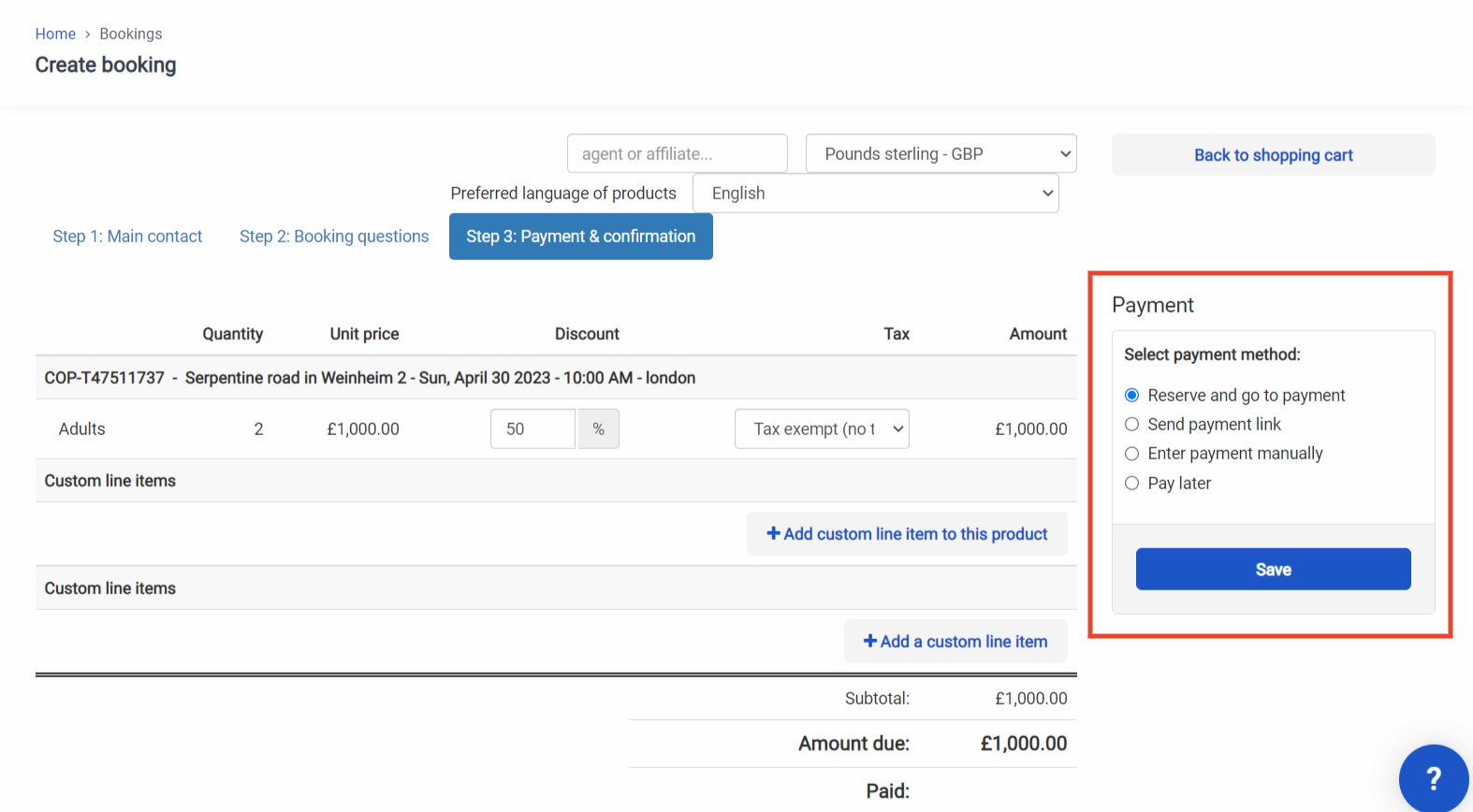 How to add a booking within the Create booking section