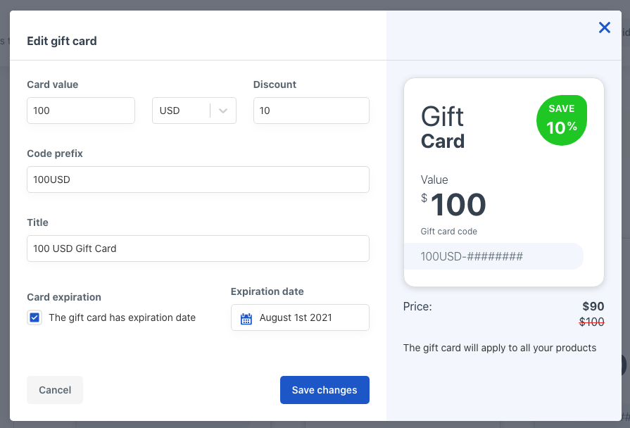 Creating value gift cards to sell your products