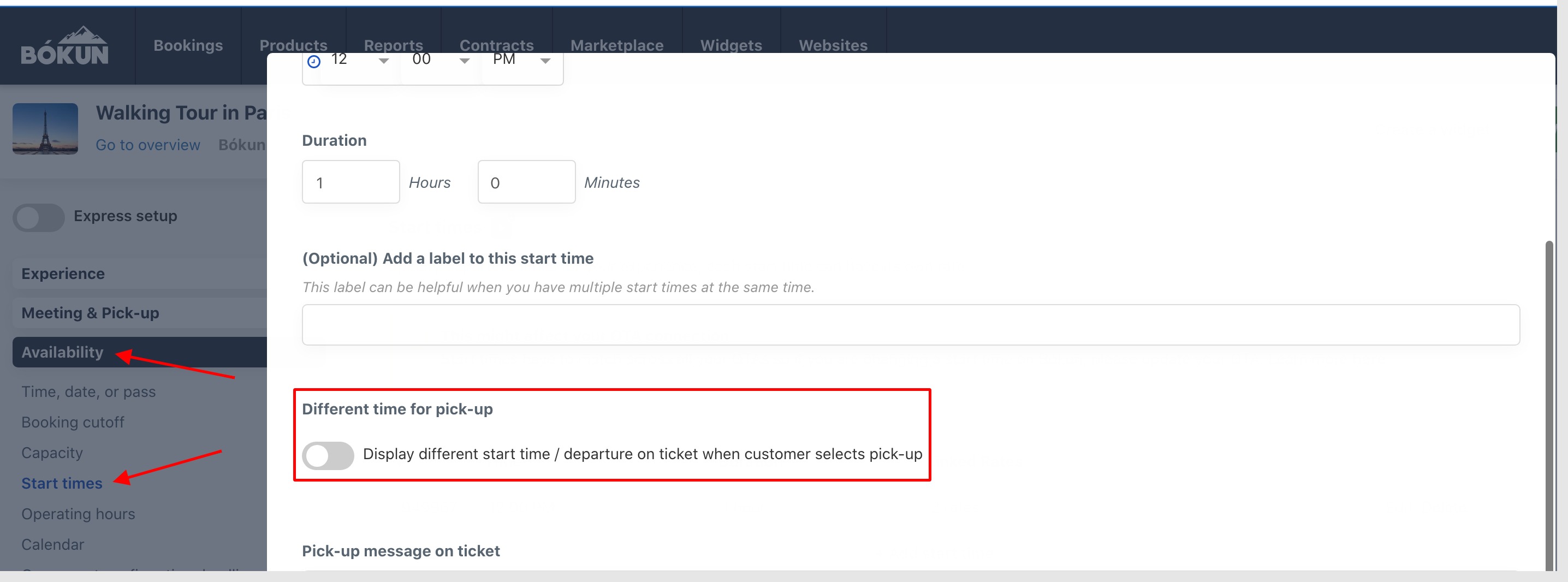 How to add pick-up times to pick-up places