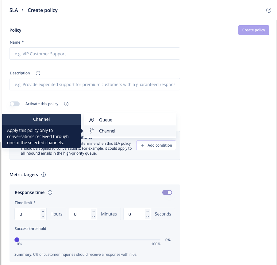 Creating & editing SLA policies