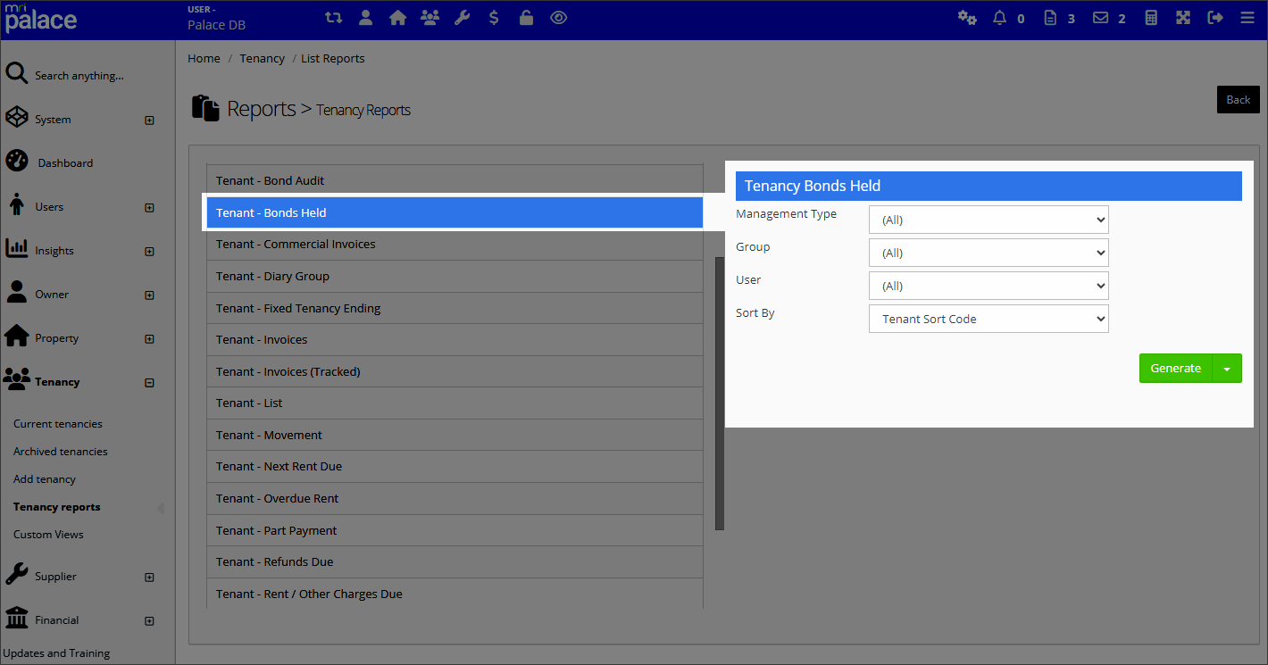 Tenancy reports overview