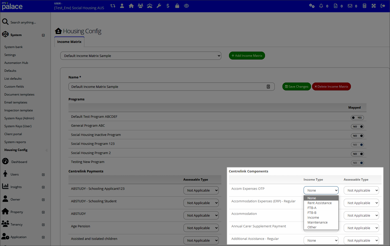 Add an income matrix for social housing providers (AUS)