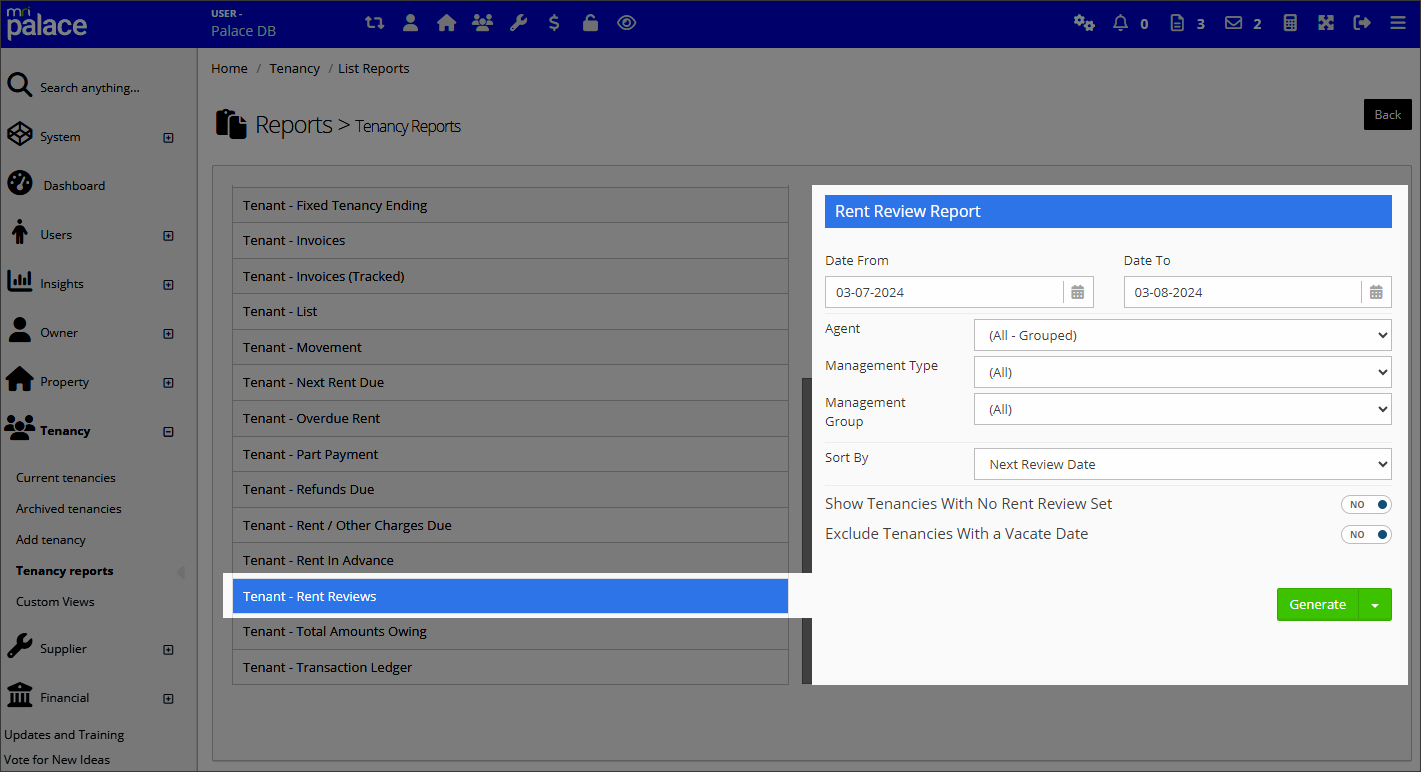 Manage rent reviews and rent changes