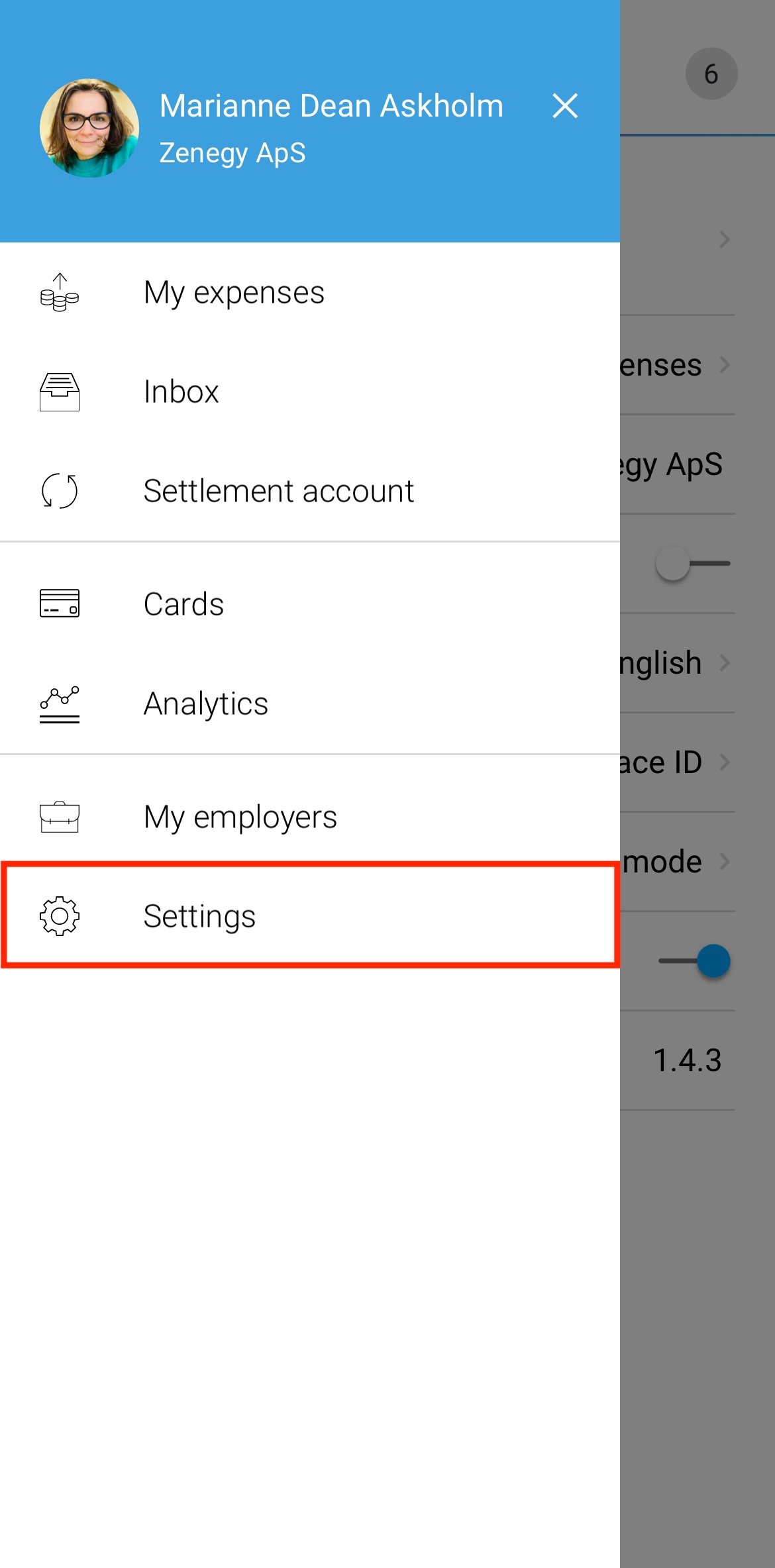 Settings - Mobile app