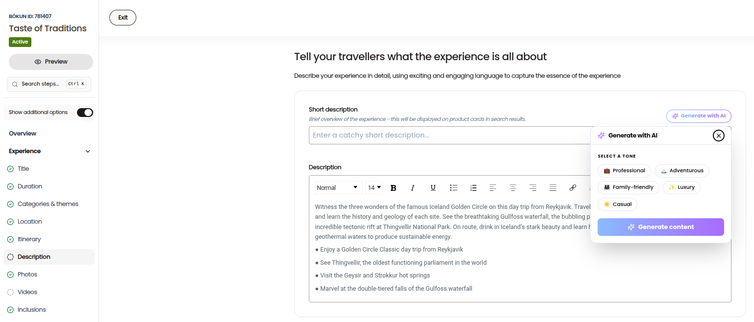 How to create an experience