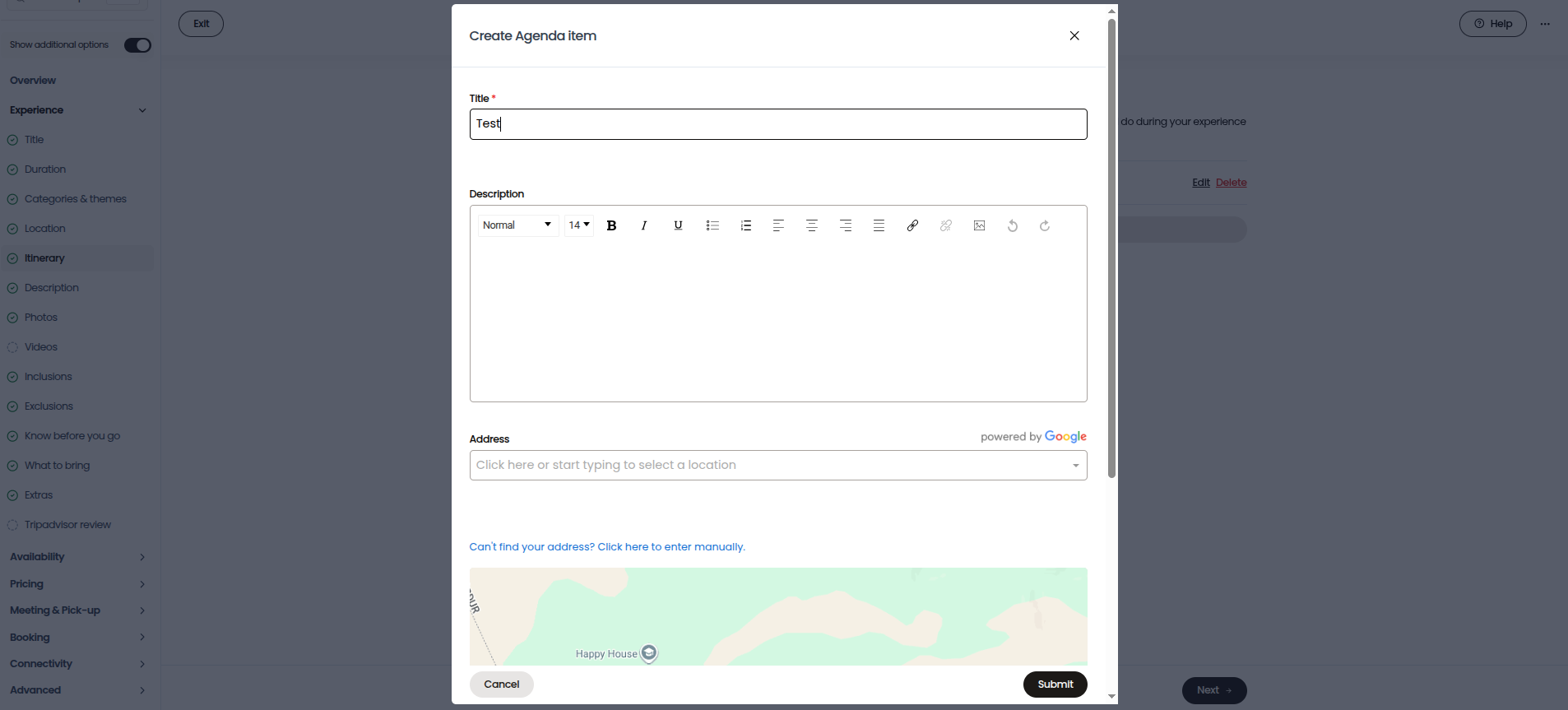 How to create an experience