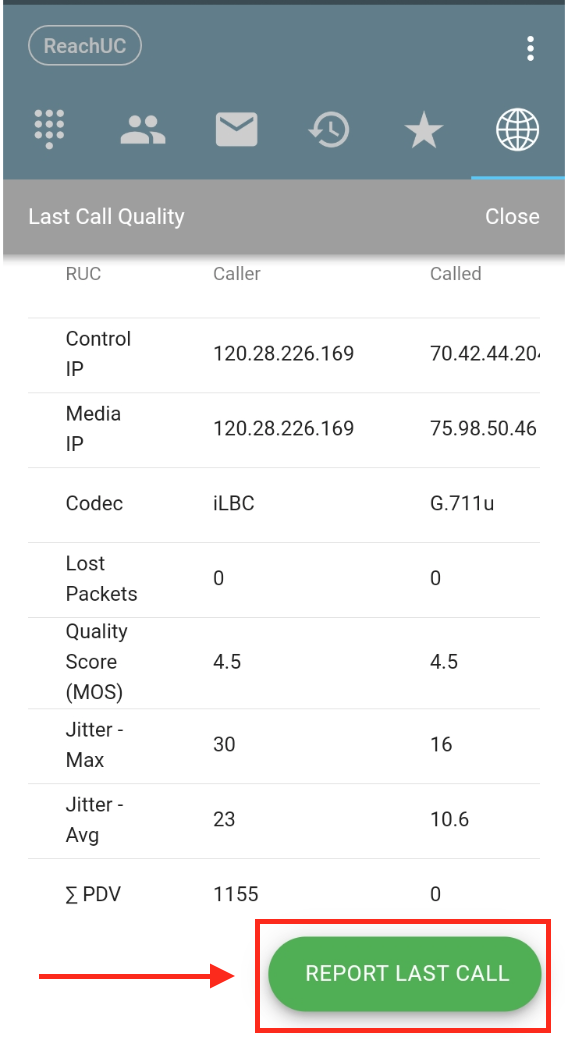 ReachUC Mobility App Last Call Quality Feature